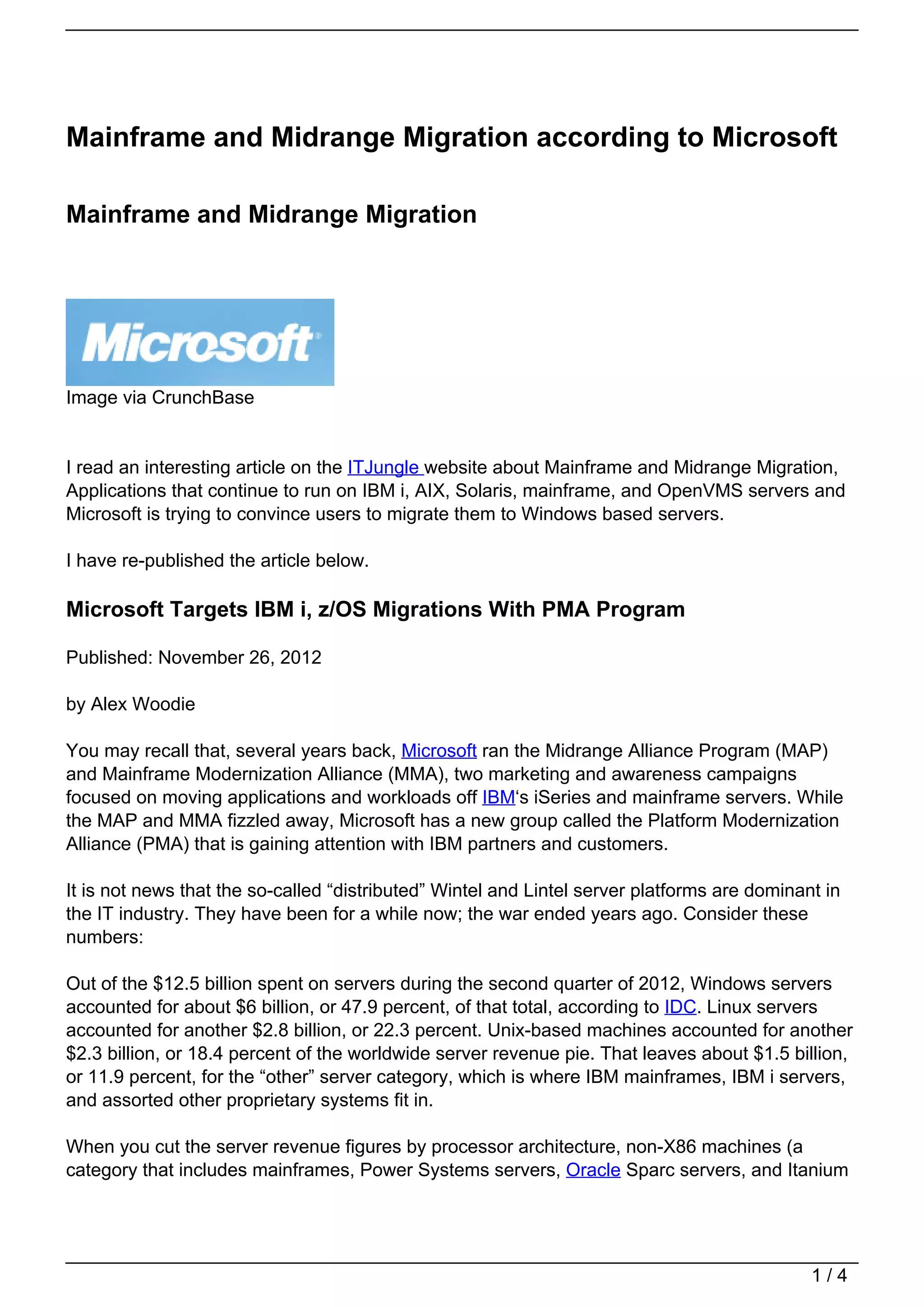 Mainframe and Midrange Migration according to Microsoft | PDF | Operating Systems | Computer ...