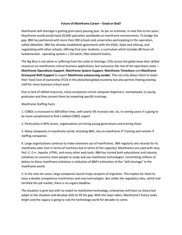 Mainframe career opportunities | DOCX