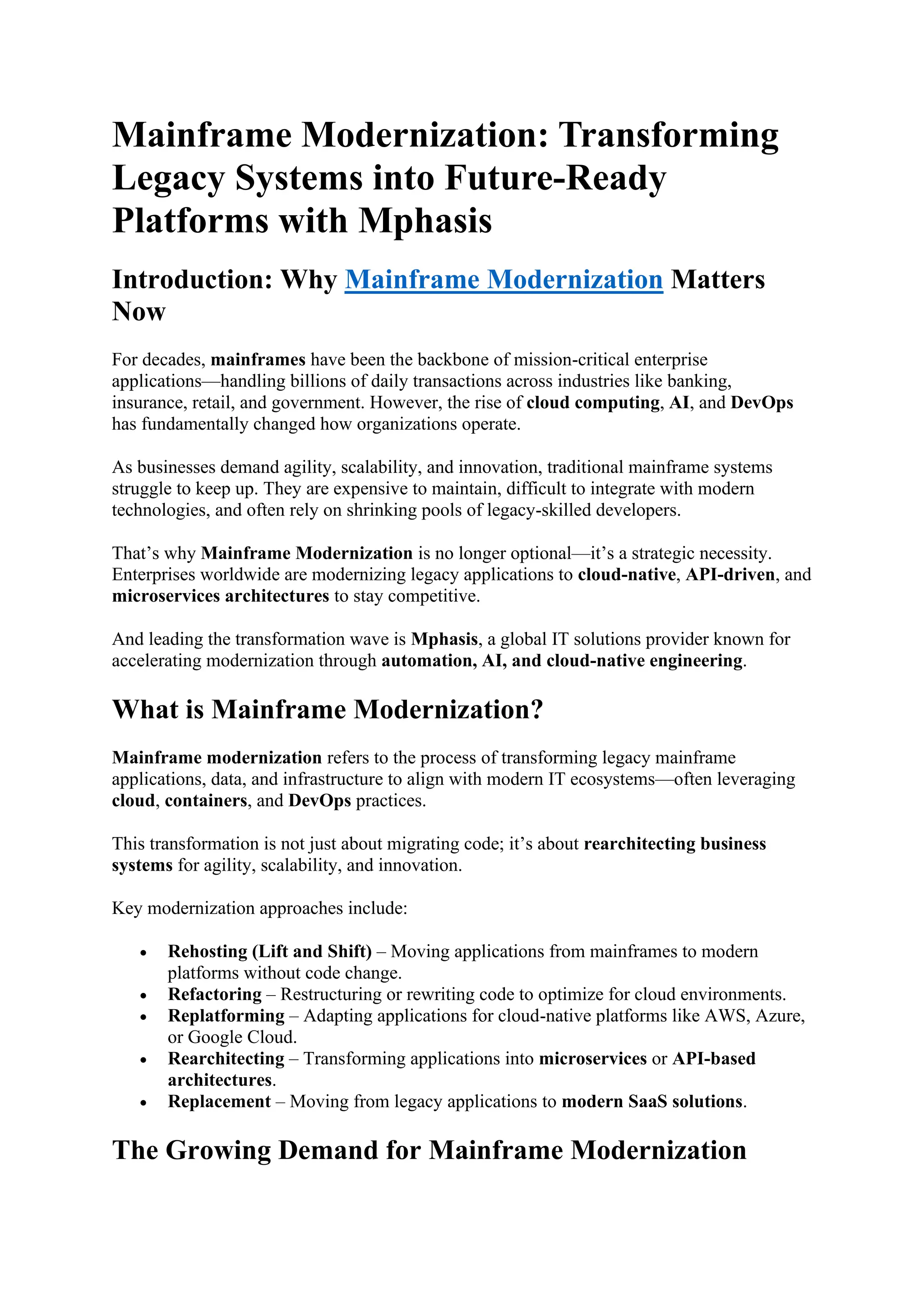 Mainframe Modernization: Transforming Legacy Systems into Future-Ready ...