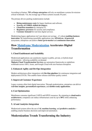 Mainframe Modernization: Transforming Legacy Systems into Future-Ready ...