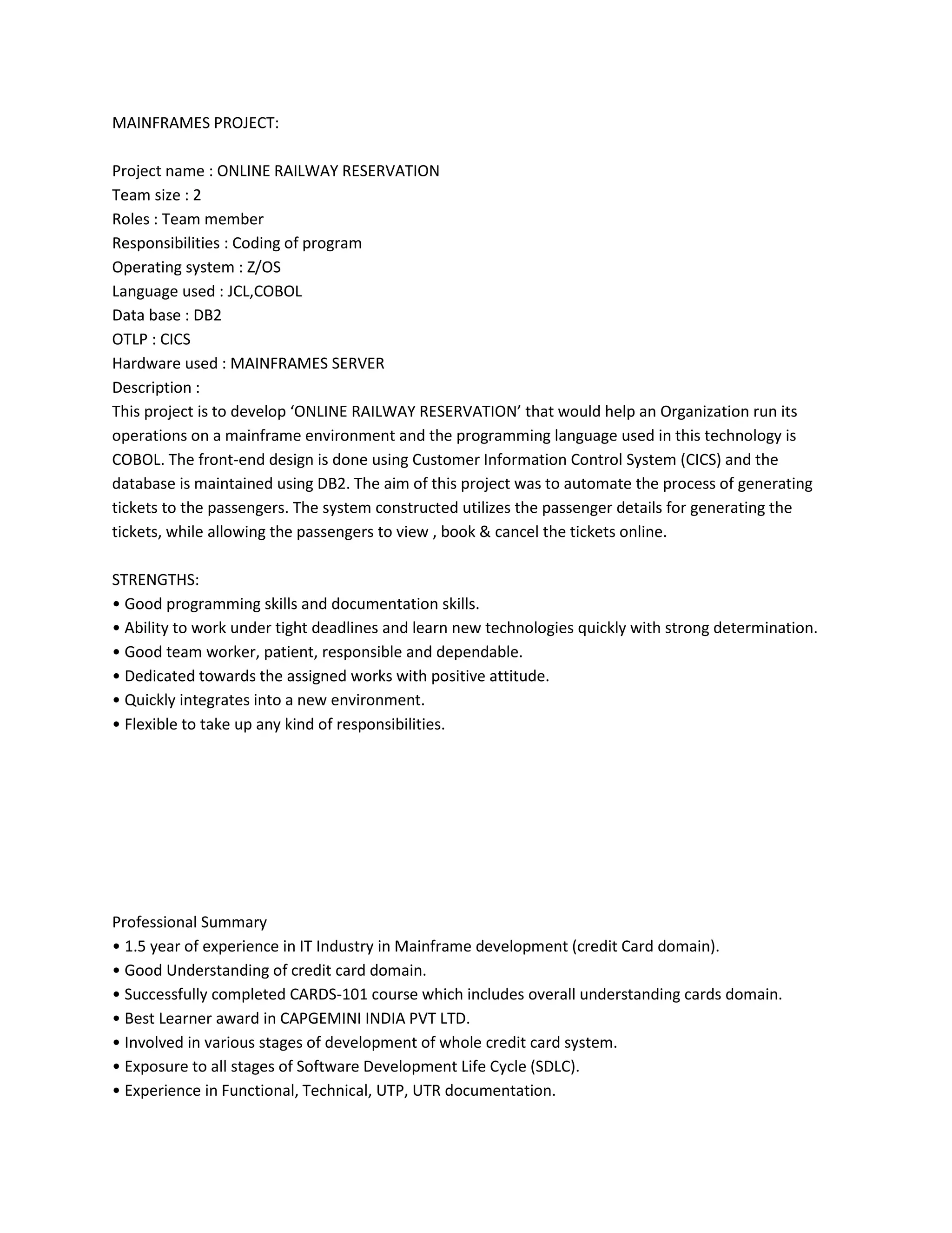 Mainframes project | DOCX