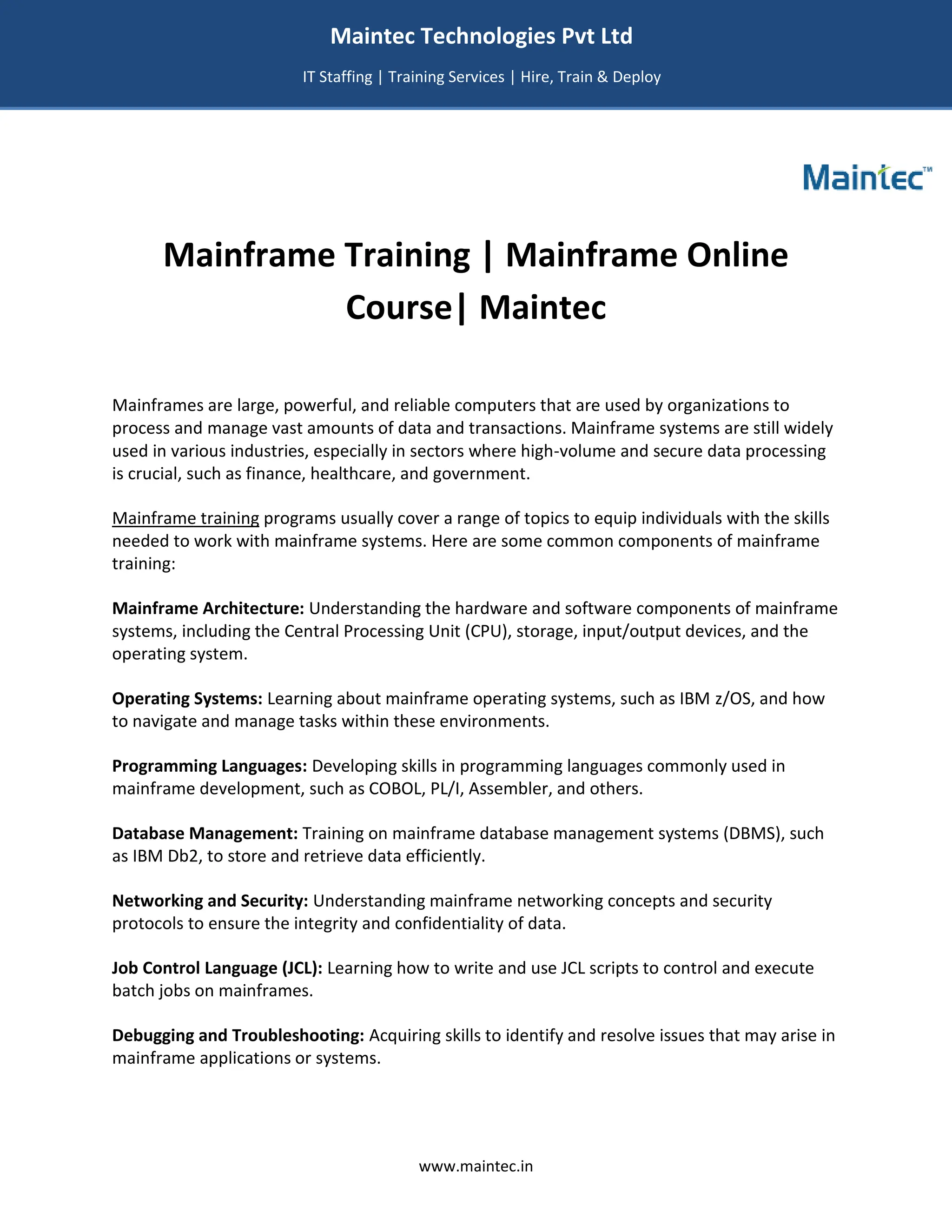 Mainframe Training -Mainframe Online Course - Maintec.docx