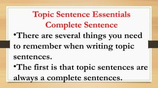 Main Idea/Topic sentences in a paragraph | PPTX