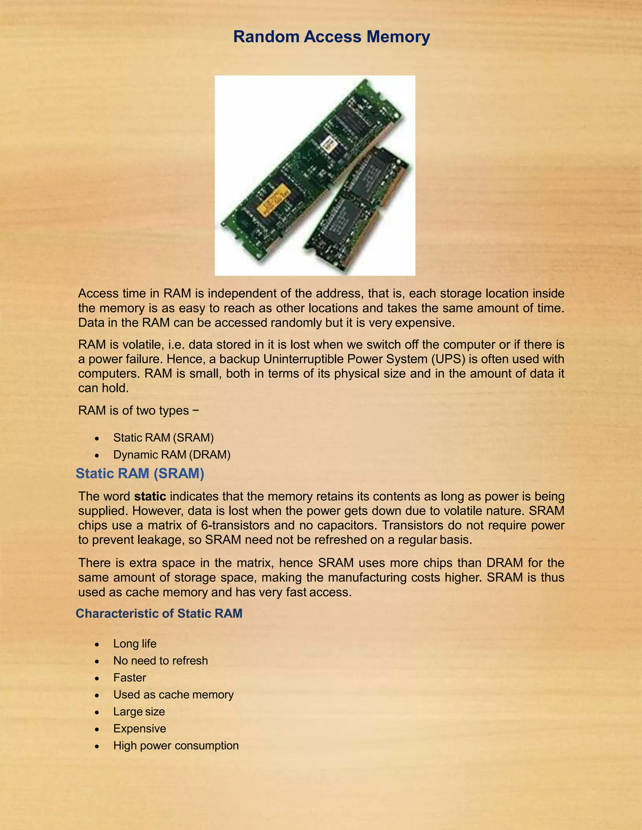 Main Memory RAM and ROM | PPTX | Data Storage and Warehousing | Computing