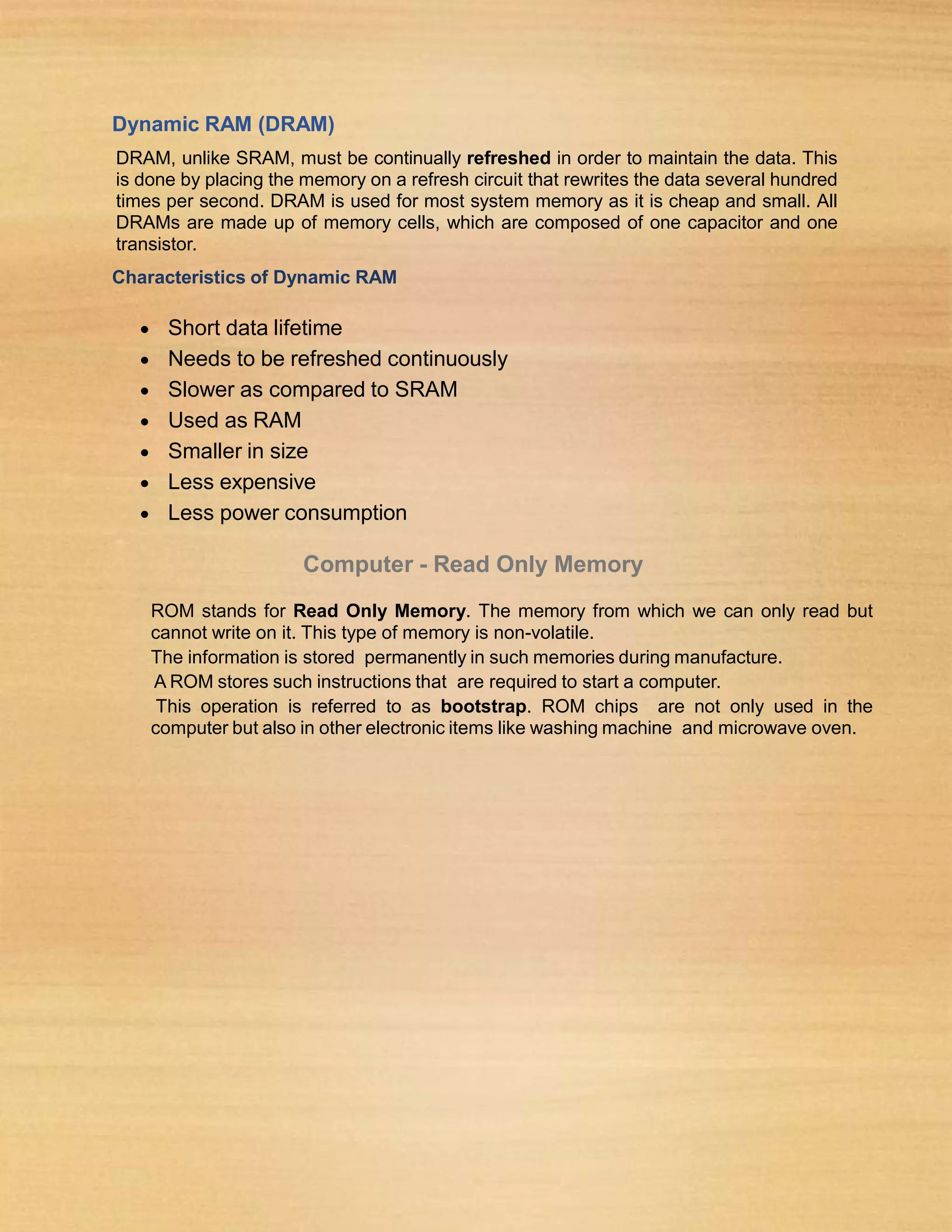 Main Memory RAM and ROM | PPTX | Data Storage and Warehousing | Computing