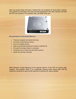 Main Memory RAM and ROM | PPTX | Data Storage and Warehousing | Computing