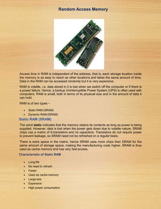 Main Memory RAM and ROM | PPTX | Data Storage and Warehousing | Computing