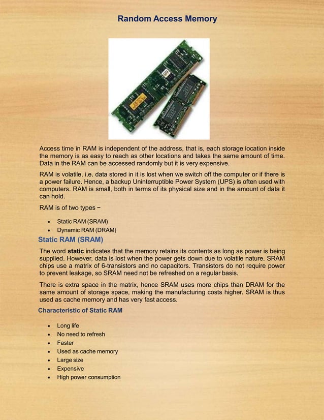 Main Memory RAM and ROM | PPTX | Data Storage and Warehousing | Computing