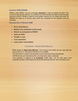 Main Memory RAM and ROM | PPTX | Data Storage and Warehousing | Computing