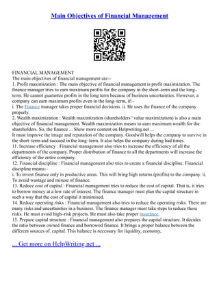 Main Objectives Of Financial Management | PDF