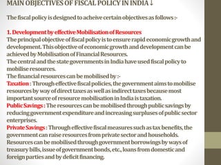 Main objectives of fiscal policy in india ↓ | PPTX