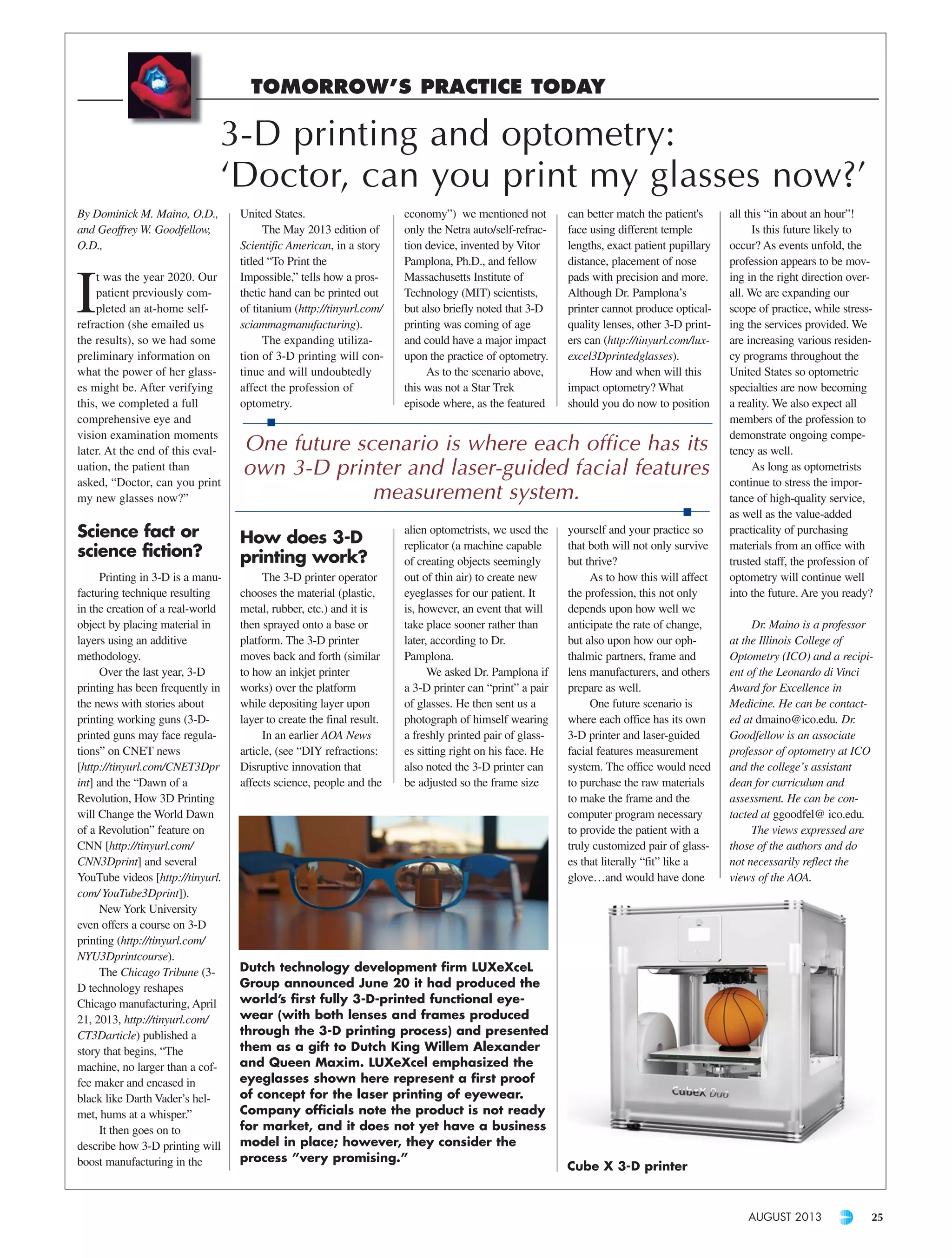 3D Printing and Optometry | PDF