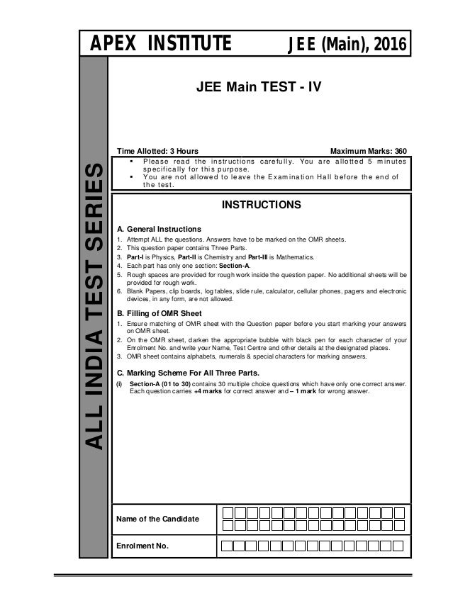 IIT - JEE Main 2016 Sample Paper -4