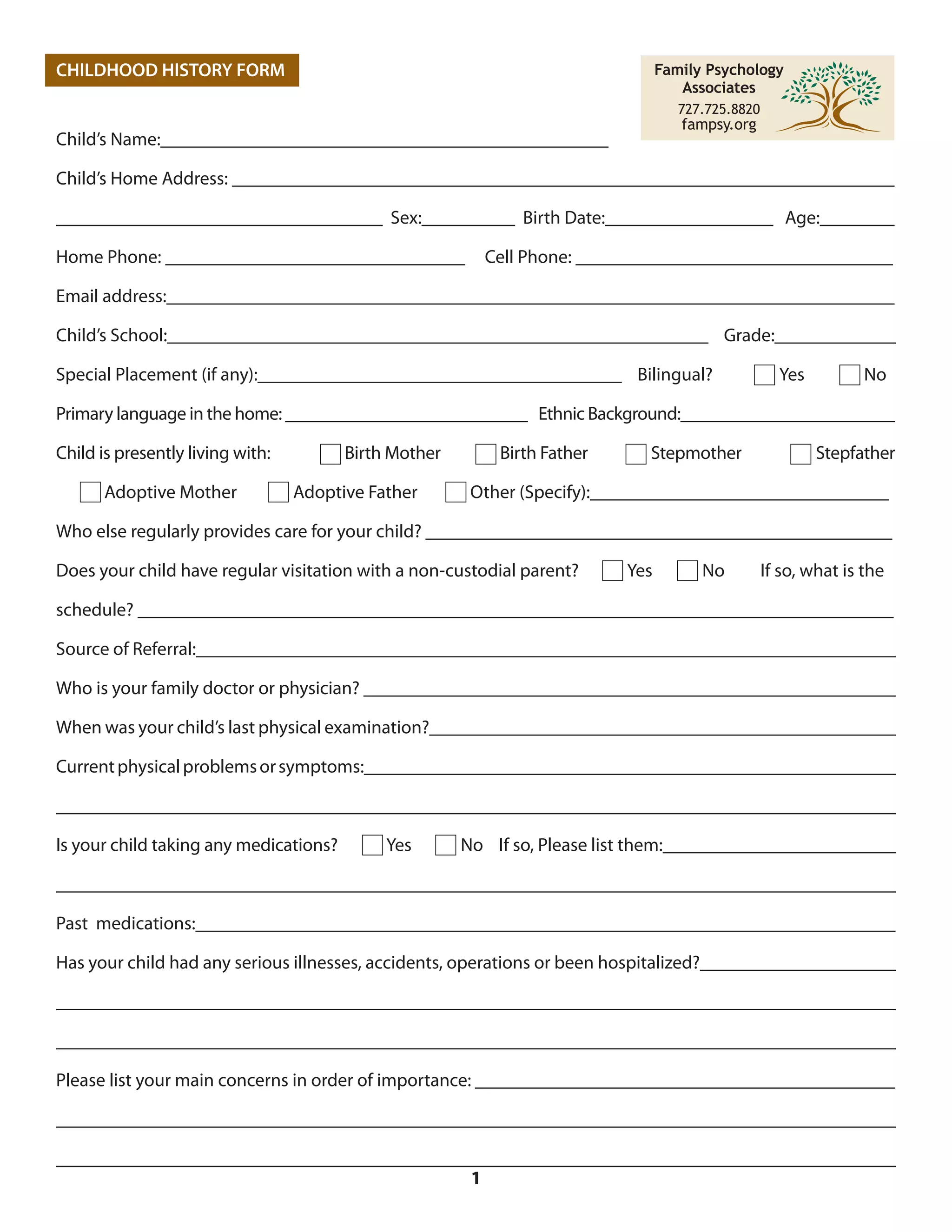 Main patient history-form-family-psychology-associates | PDF