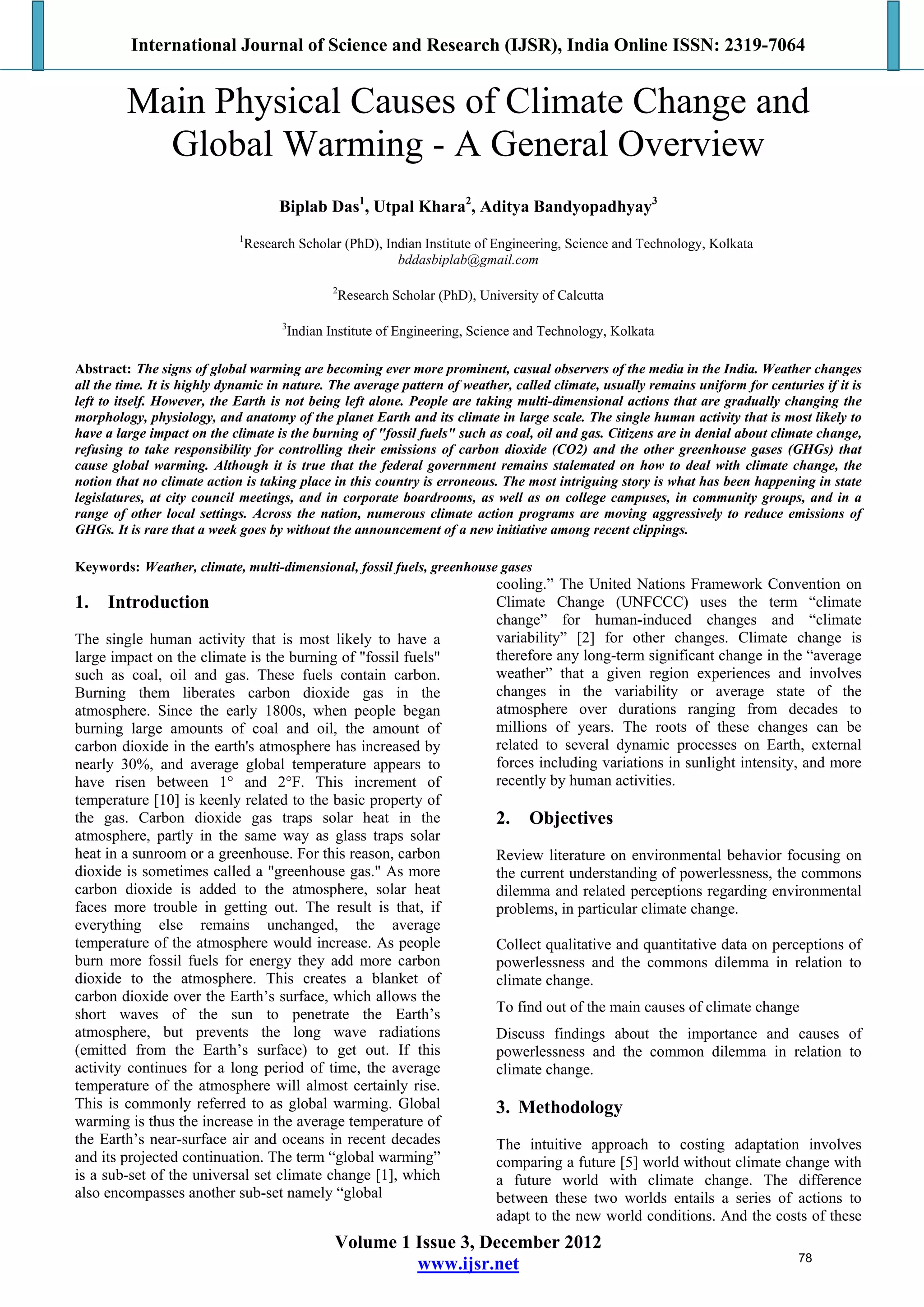 Main physical causes of climate change and global warming a general ...
