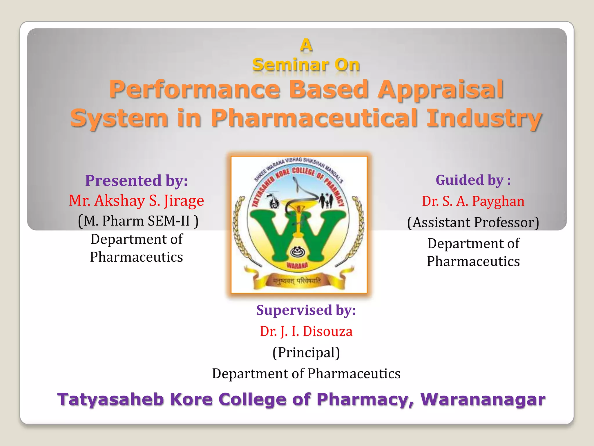 Performance Based Appraisal System in Pharmaceutical Industry | PPTX
