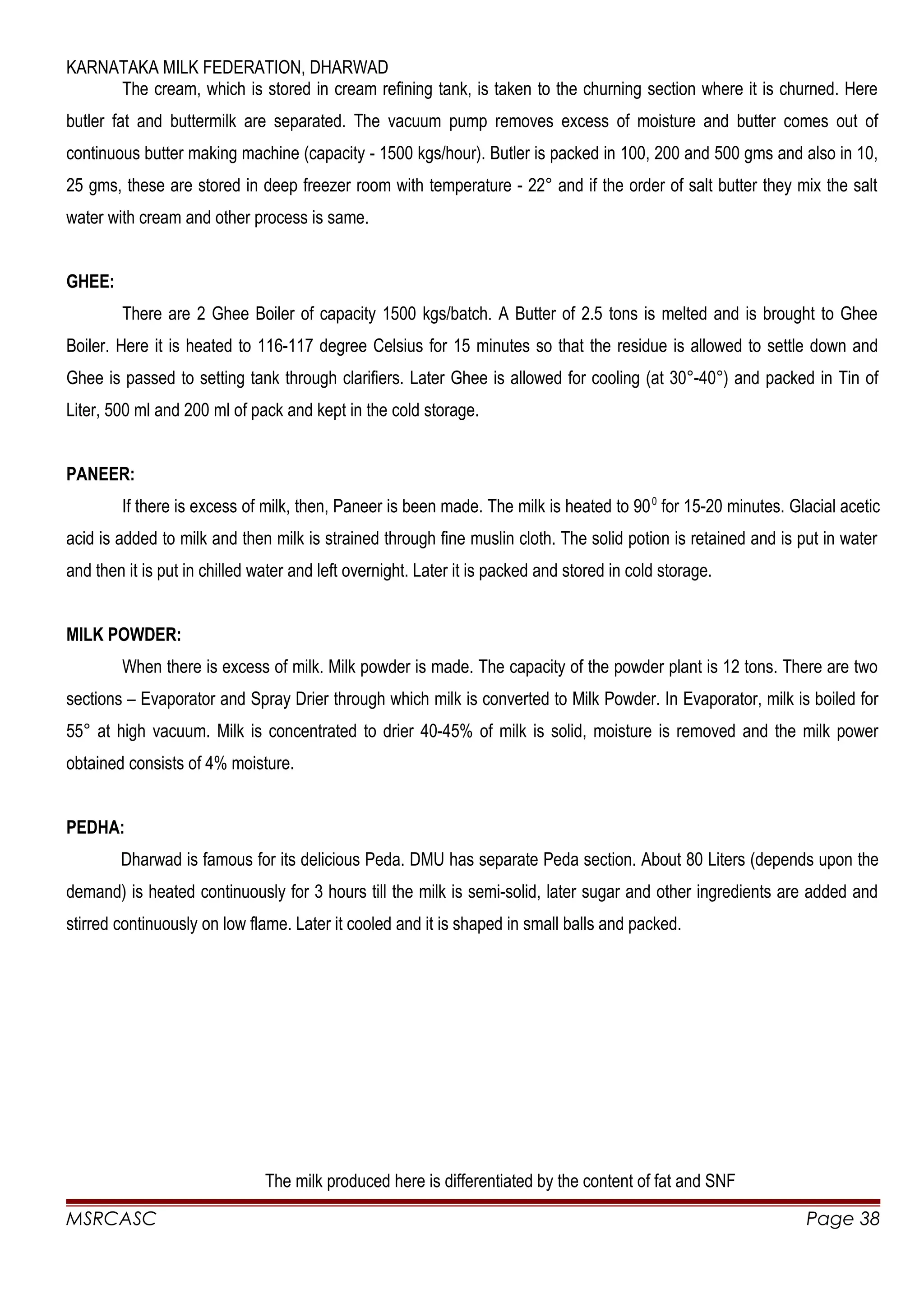 Samarth KMF dharwad project report | PDF