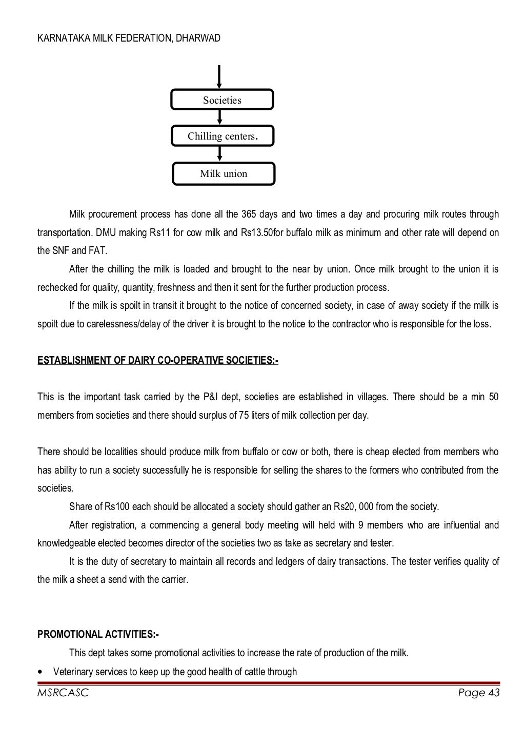 Samarth KMF dharwad project report