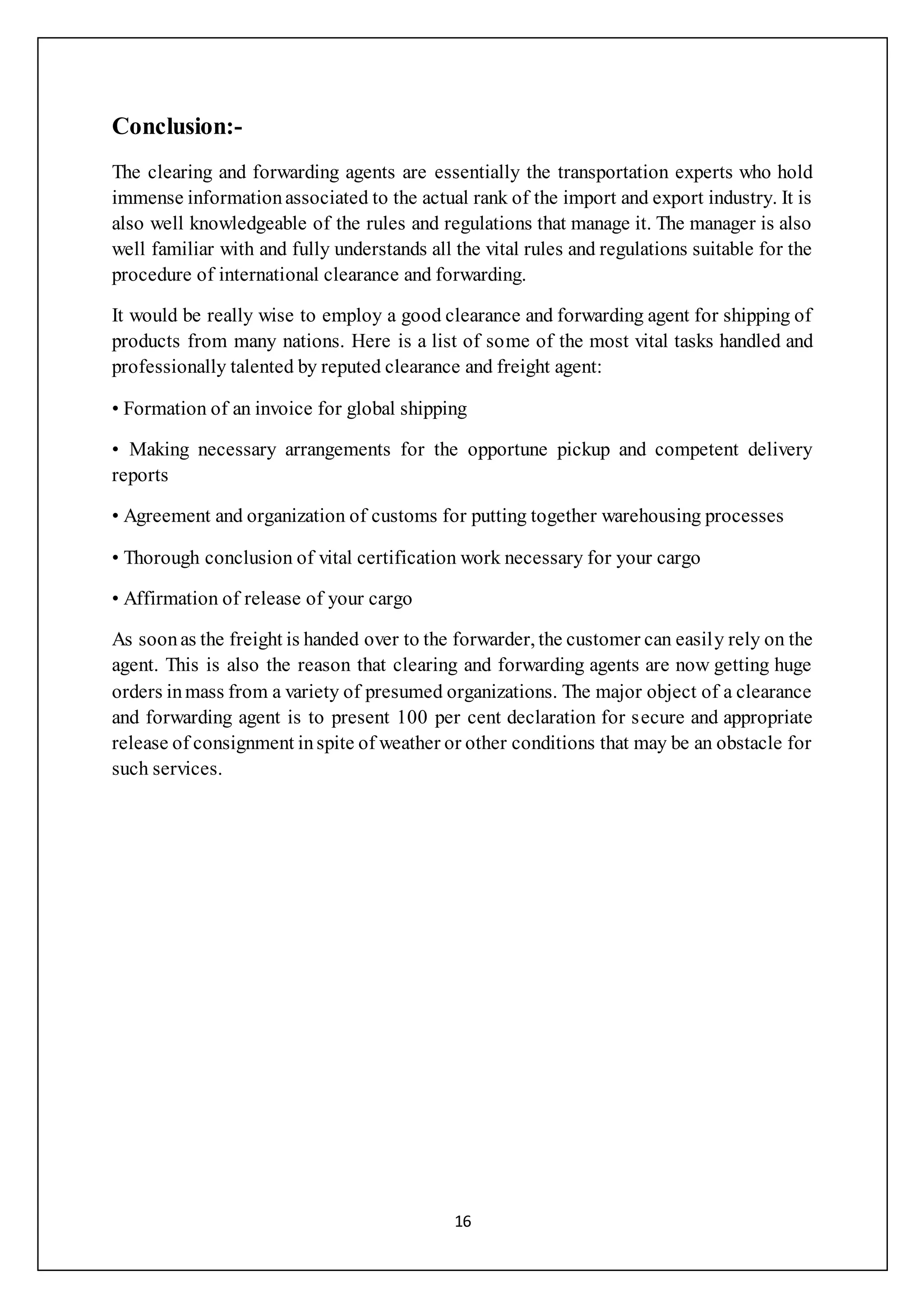 Clearing And Forwarding Agents Report Pdf