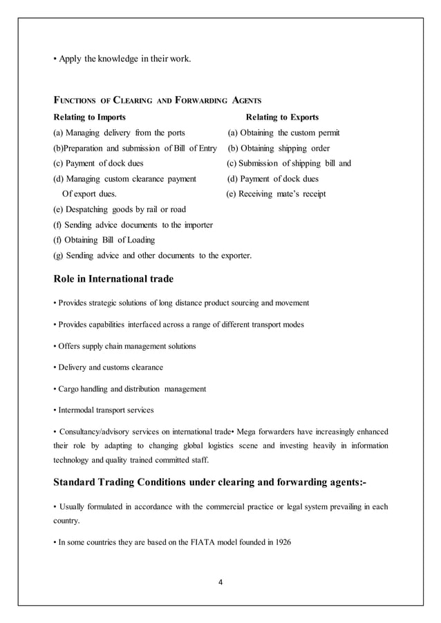 clearing and forwarding agents report | DOCX