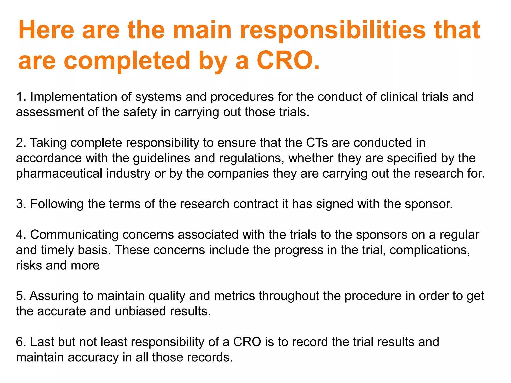 Main Responsibilities of a CRO Pharma | PPTX