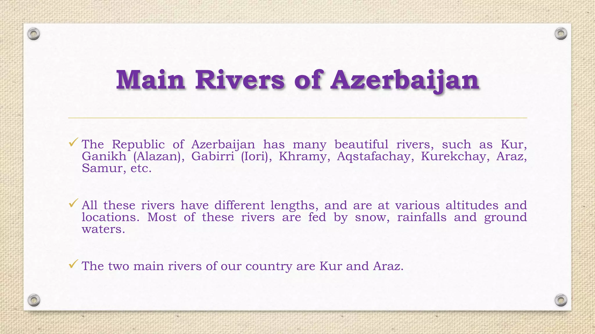 Main rivers of Azerbaijan | PPTX | Asia Travel | Travel Locations