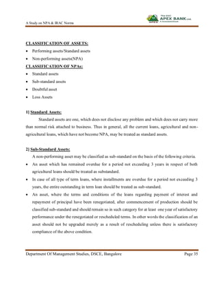 Project on Non Performing Asset and Income Recognition & Asset ...