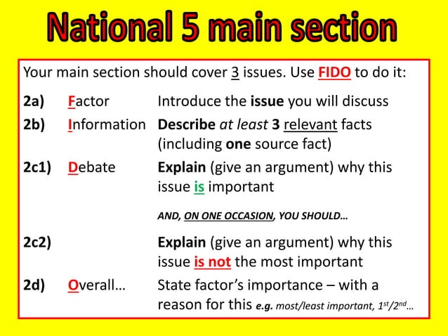 National 5 History assignment - writing the main section | PPT