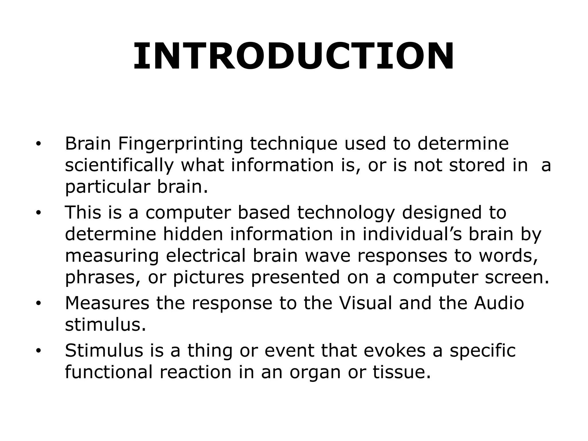 Brain fingerprinting technology seminar presentation | PPTX