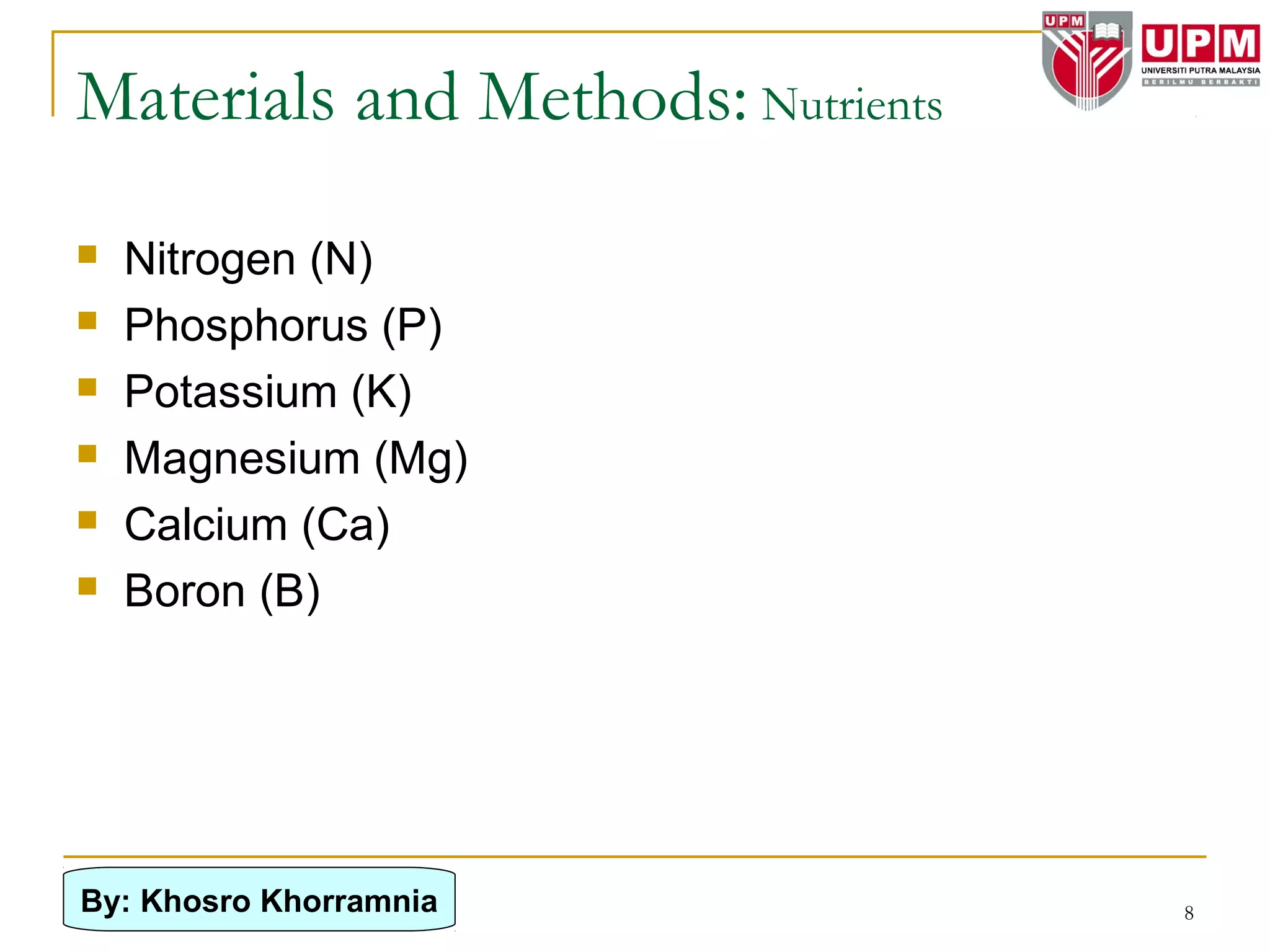 OIL PALM LEAF NUTRIENT ESTIMATION USING OPTICAL SENSORS | PPT