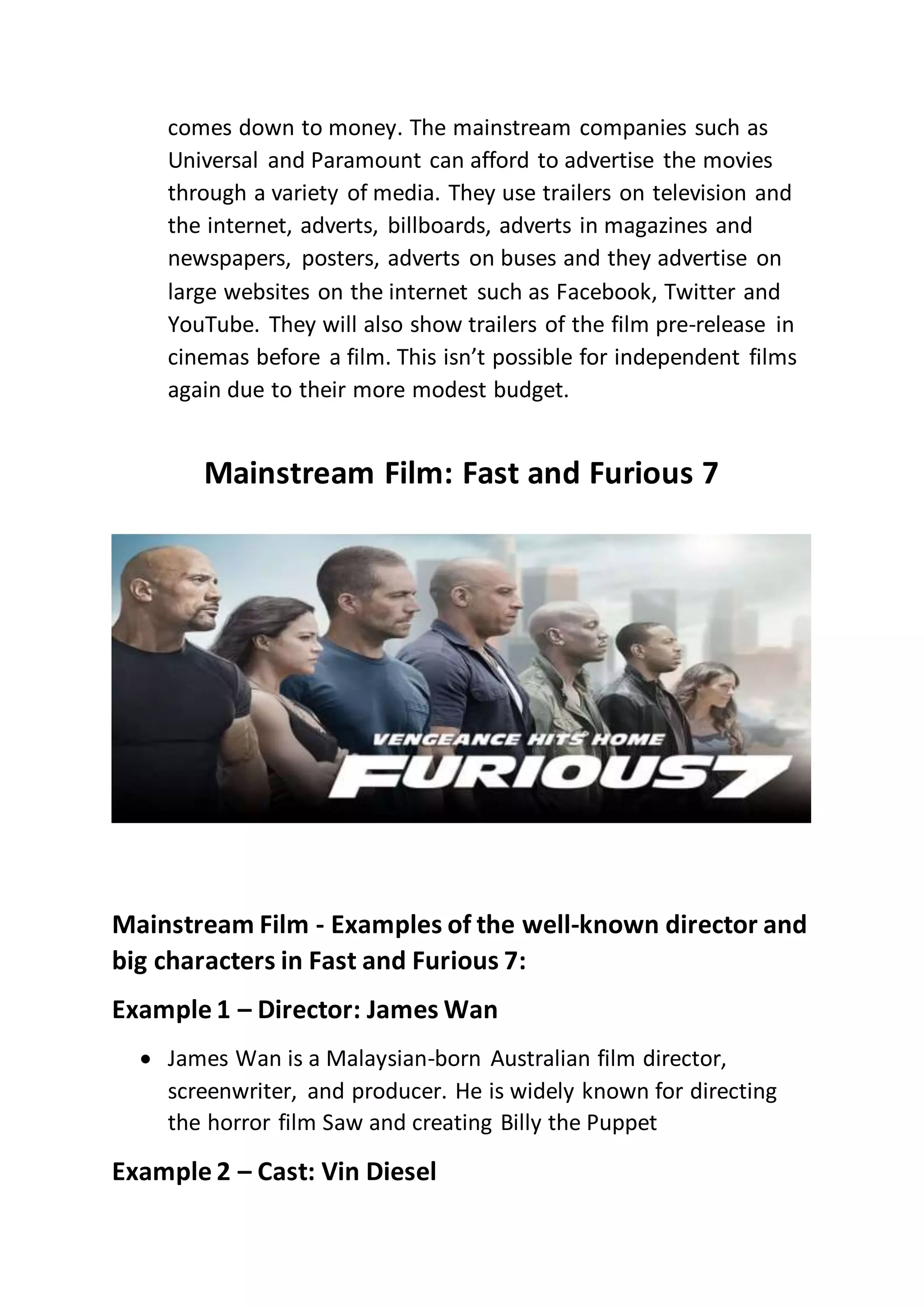 Mainstream, independent and niche film | DOCX