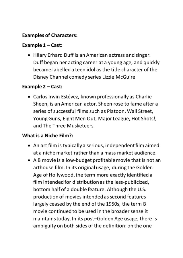 Mainstream, independent and niche film | DOCX