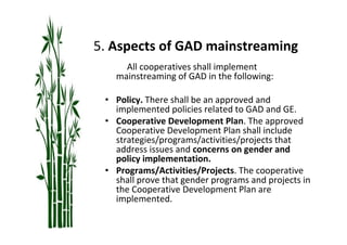 Mainstreaming Gender and Development (GAD) in Cooperatives | PDF
