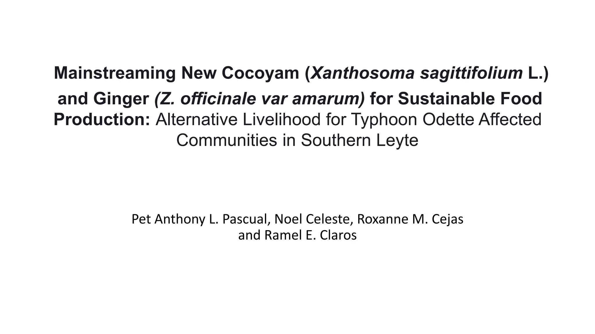 Mainstreaming New Cocoyam (Xanthosoma sagittifolium L.pptx