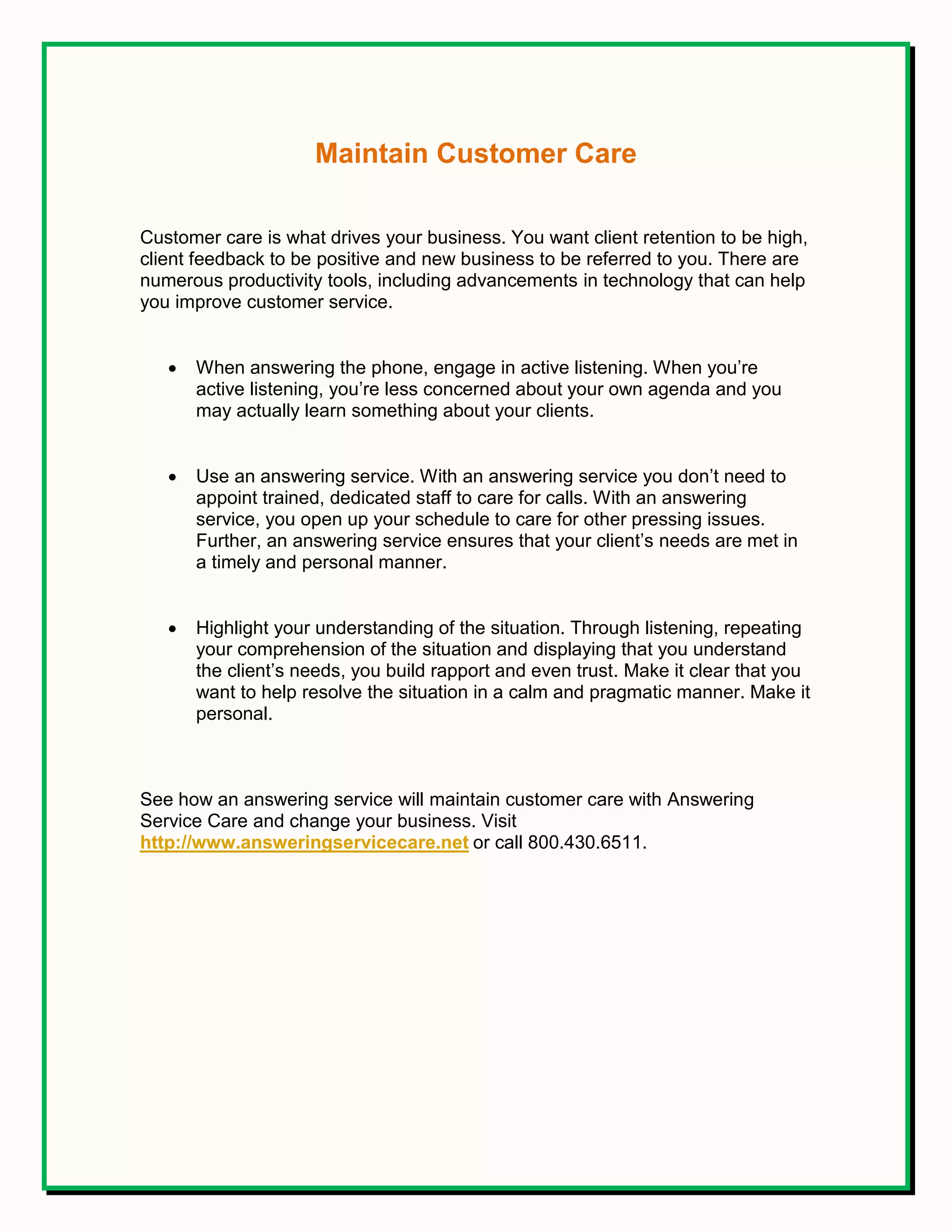 Maintain Customer Care | PDF | Business | Business and Finance