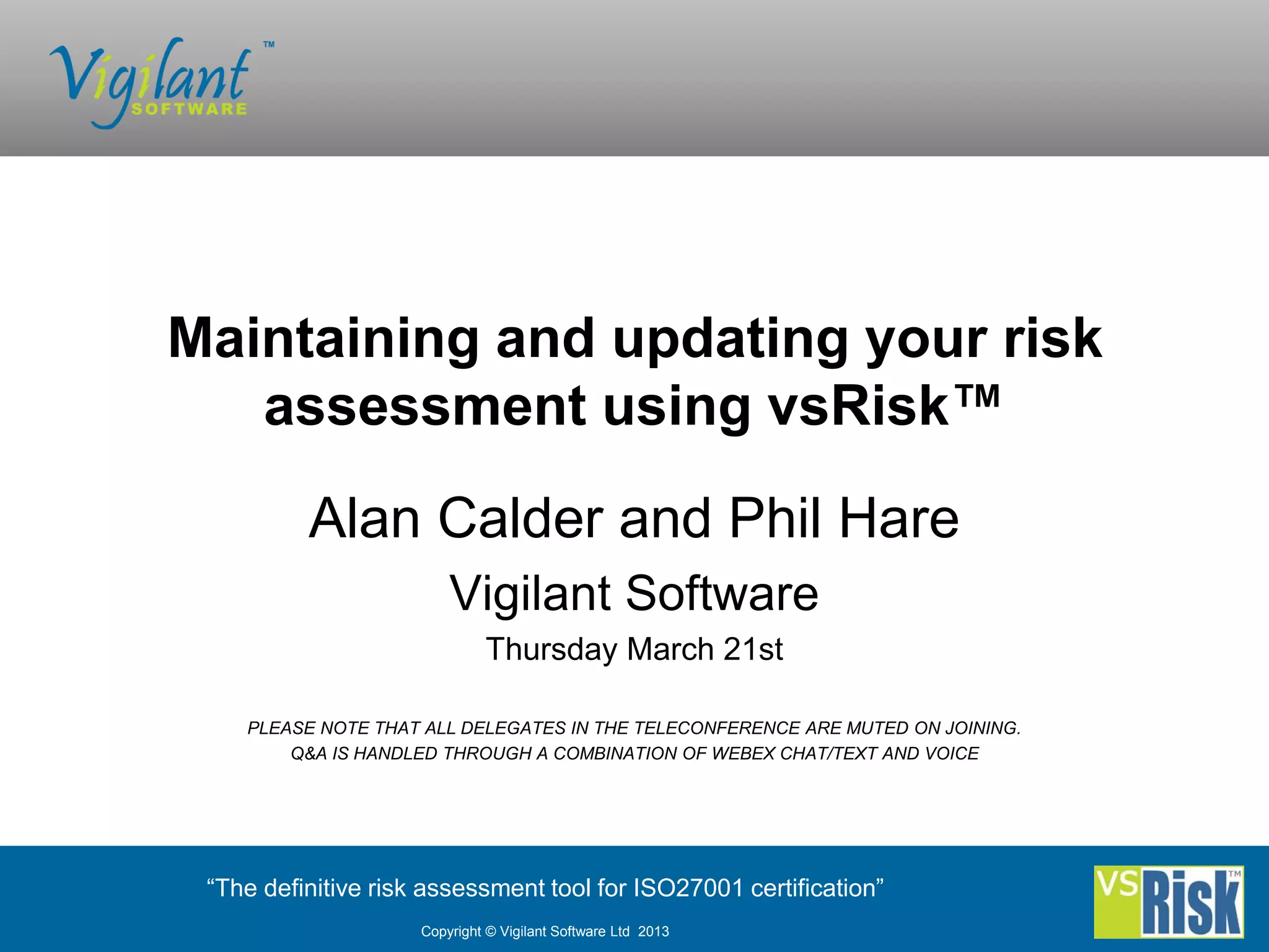 Maintaining and updating your risk assessment using vsRisk | PDF