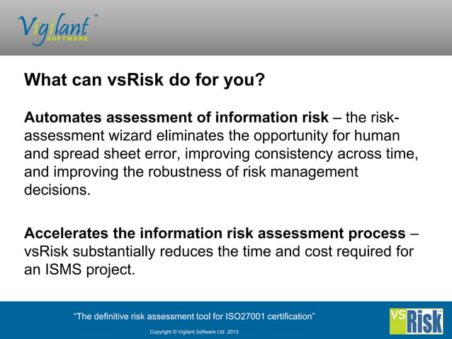 Maintaining and updating your risk assessment using vsRisk | PPT