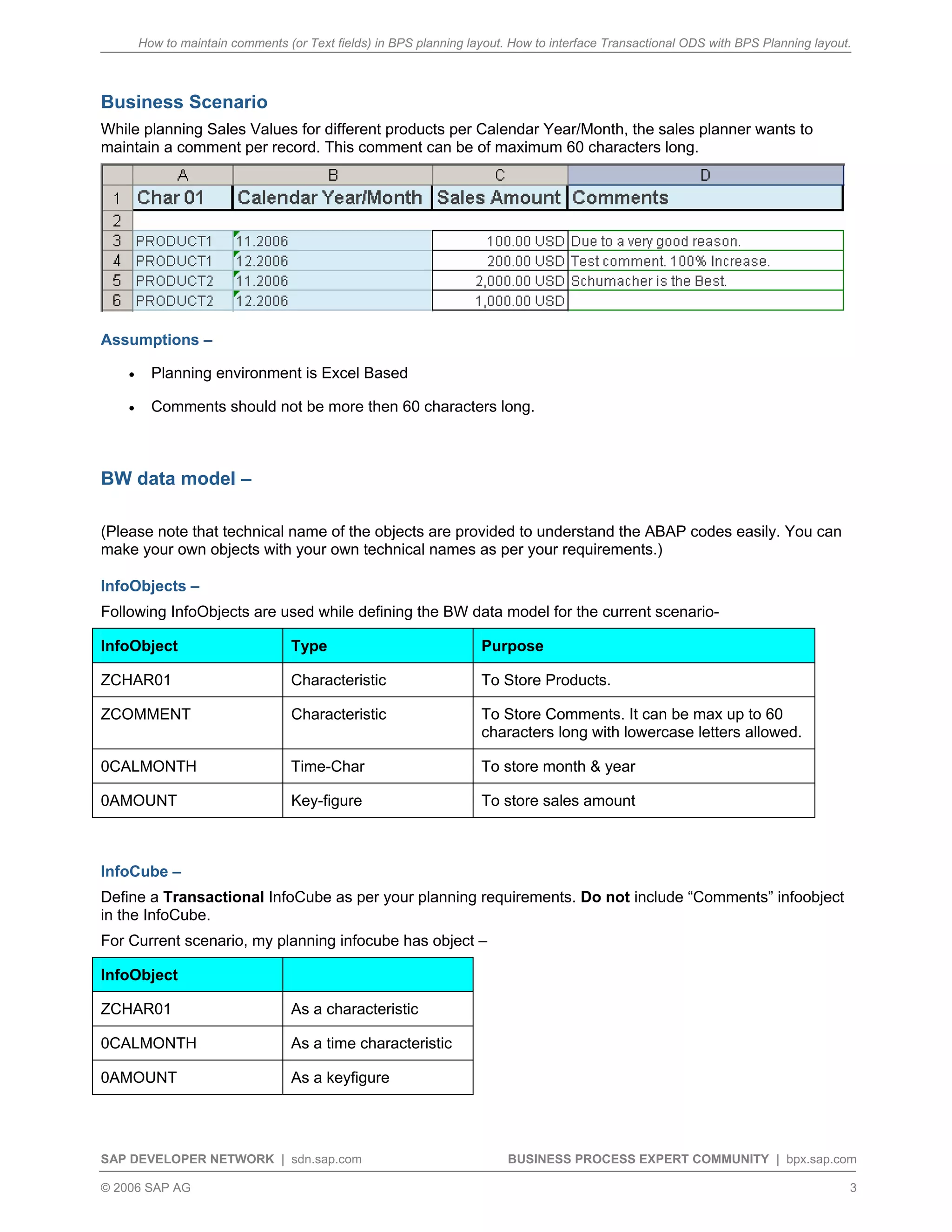 Maintaining comment fields directly in planning layouts using the ...