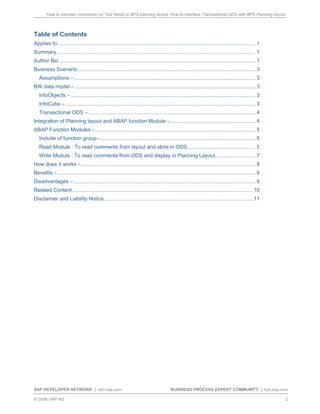 Maintaining comment fields directly in planning layouts using the ...