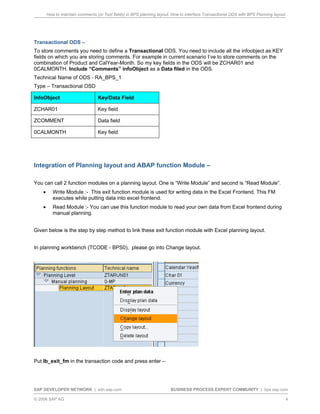 Maintaining comment fields directly in planning layouts using the ...