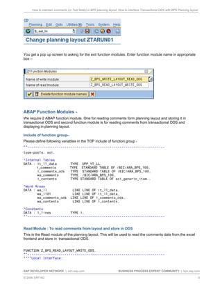 Maintaining comment fields directly in planning layouts using the ...