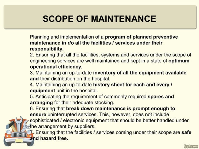 Maintaining equipment | PPT | Business | Business and Finance