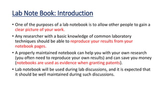 Maintaining lab note book | PPTX | Chemistry | Science