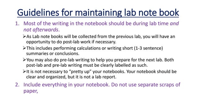 Maintaining lab note book | PPTX | Chemistry | Science