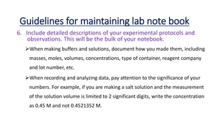 Maintaining lab note book | PPTX | Chemistry | Science