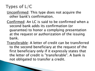 Maintaining letter of credit & some basic theory | PPTX