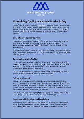 Maintaining Quality in National Border Safety | PDF