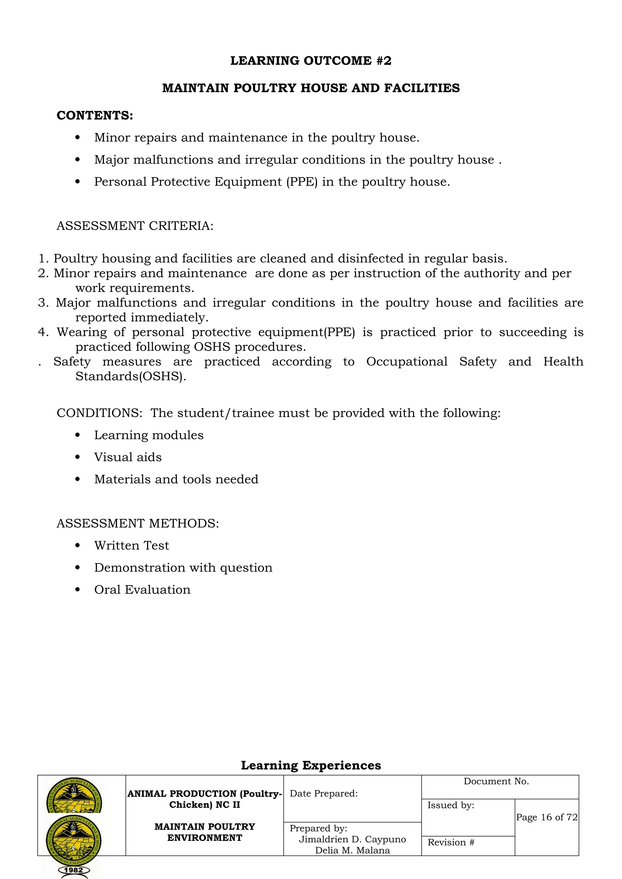 MAINTAIN_Poultry House and environment .doc