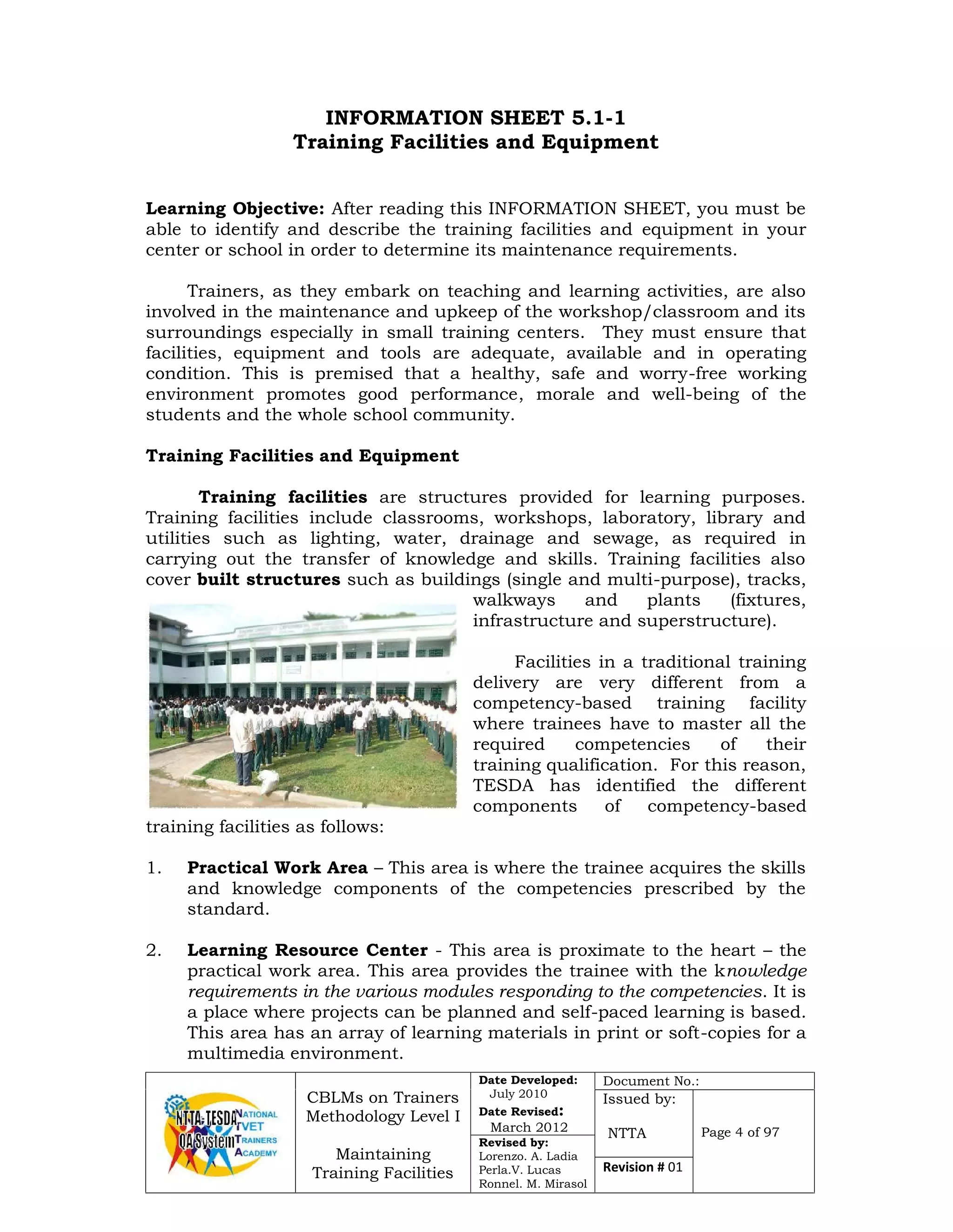 Maintain training facilities 1 | PDF