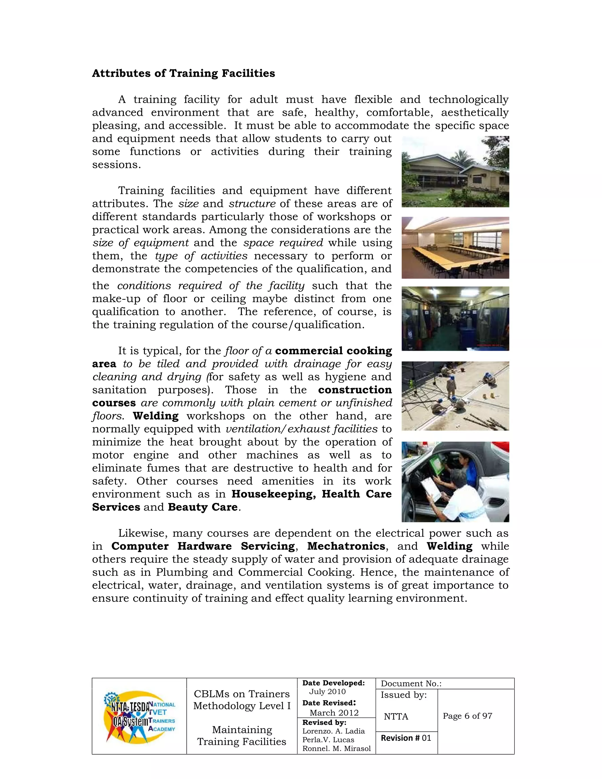 Maintain Training Facilities 1 Pdf